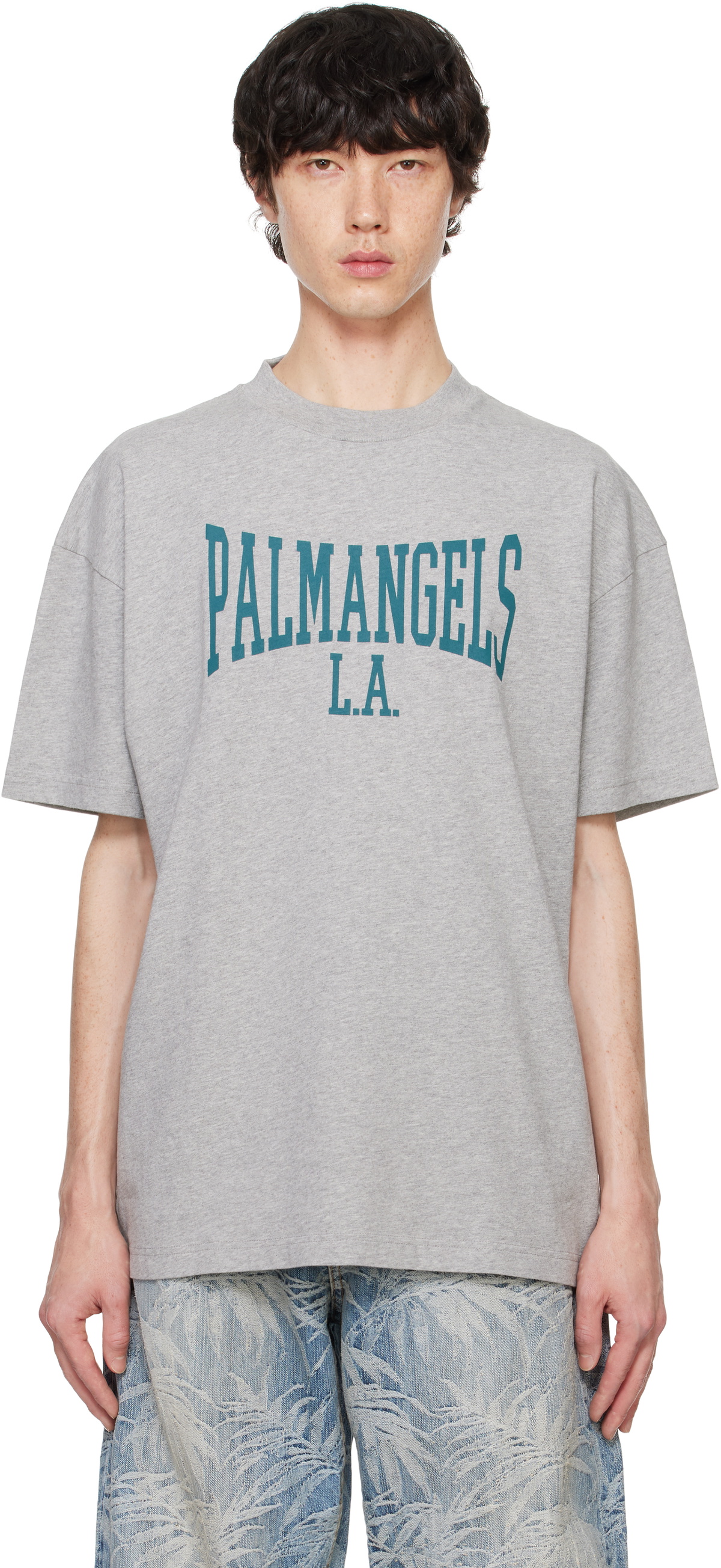 Palm Angels Gray College T-shirt Palm Angels