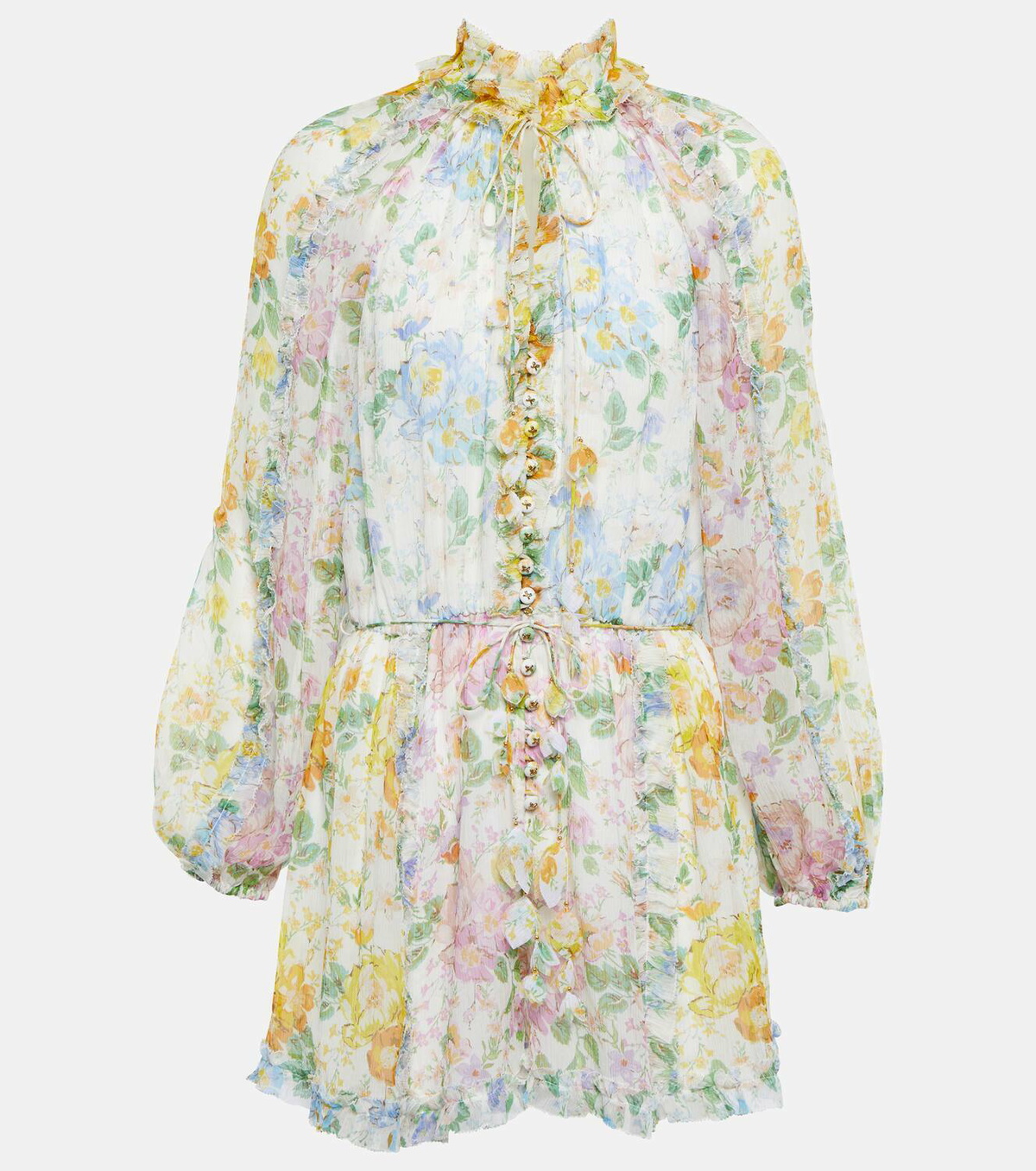 Zimmermann Floral Ruffled Silk Playsuit Zimmermann