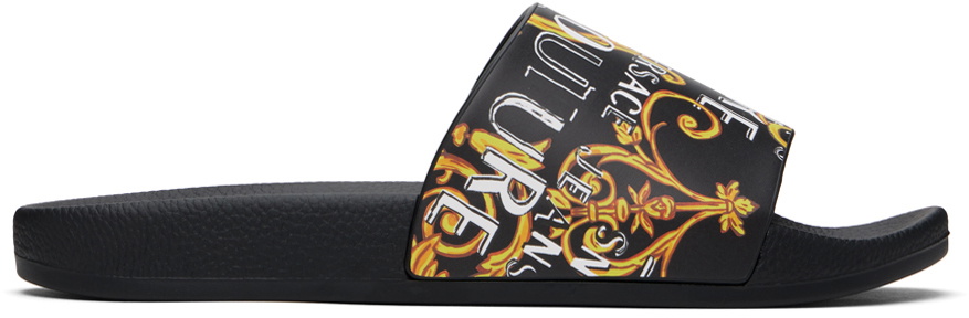 Versace Jeans Couture Black Barocco Pool Slides Versace