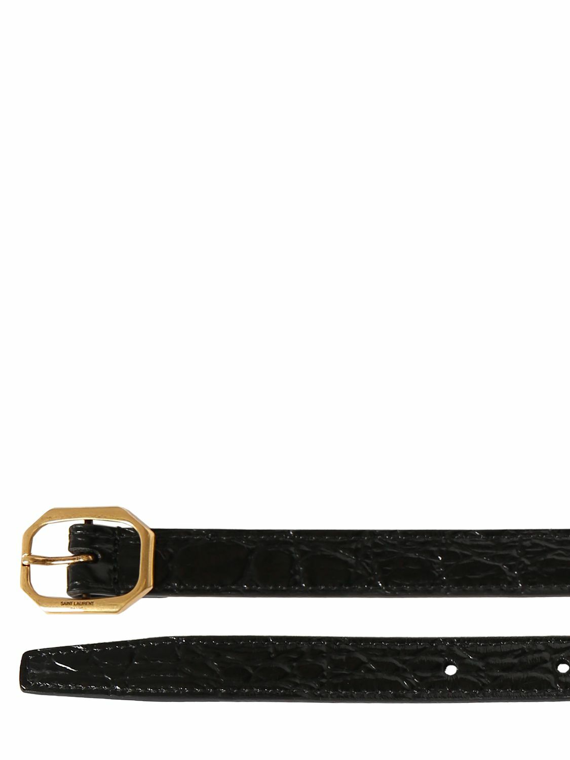 SAINT LAURENT - Boucle Frame Croc Embossed Leather Belt Saint Laurent