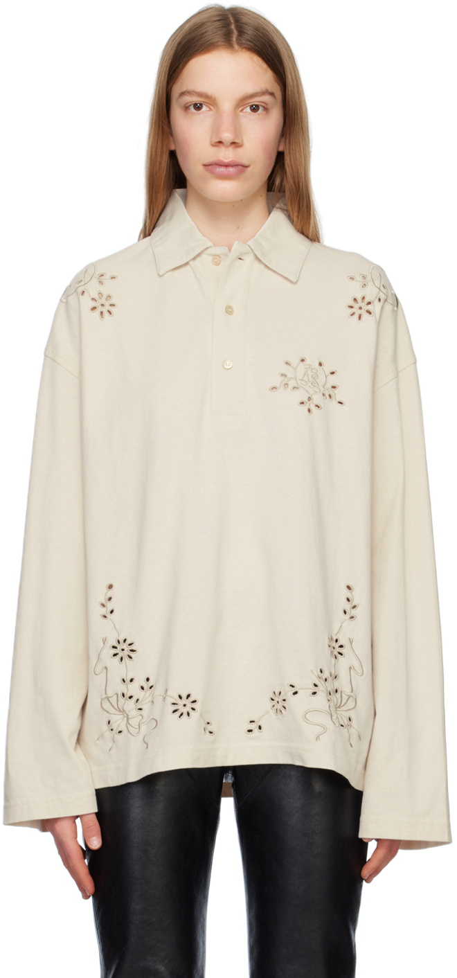 Acne Studios Beige Embroidered Polo Acne Studios