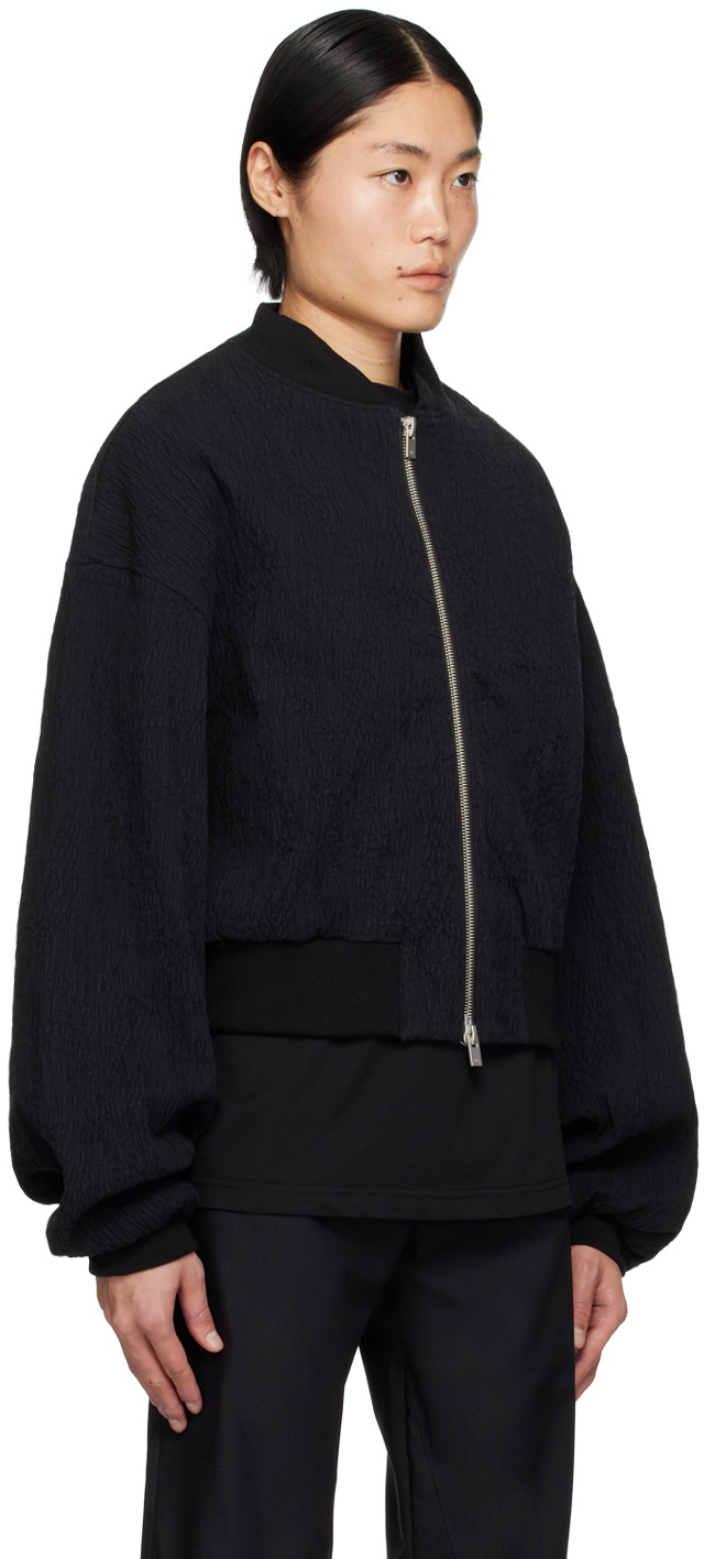 HELIOT EMIL Black Stand Collar Bomber Jacket Heliot Emil