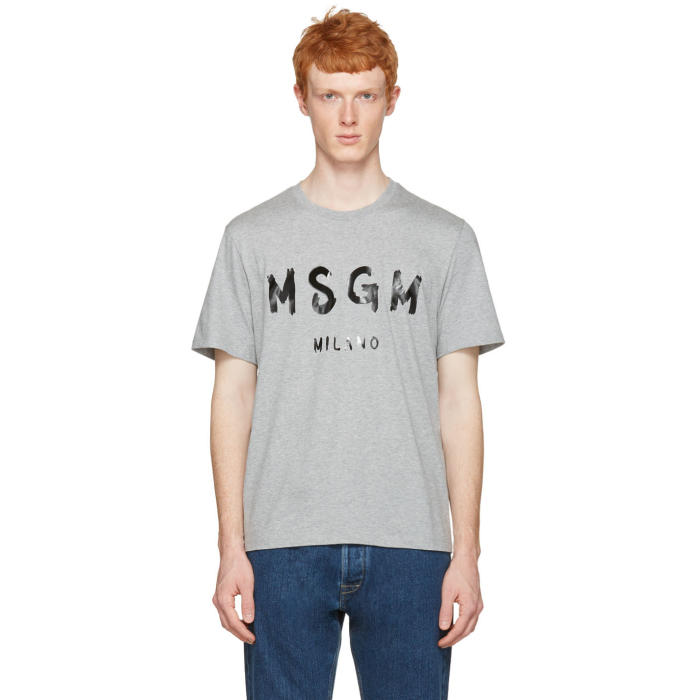 MSGM Grey Paint Logo T-Shirt MSGM