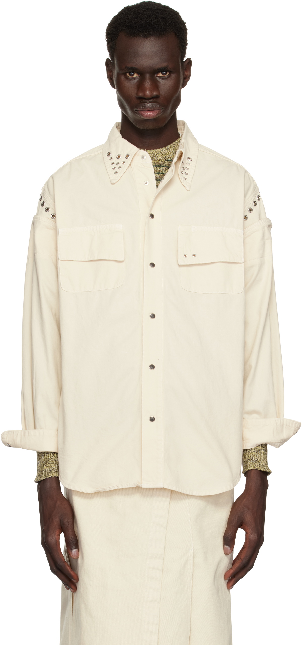Toga Virilis Off-White Eyelet Denim Shirt Toga Virilis