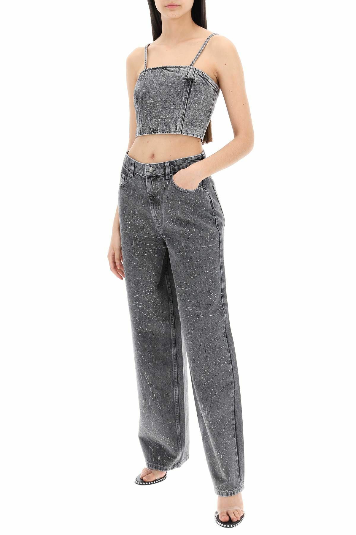 ROTATE wide leg jeans with rhinest Grey ROTATE Birger Christensen