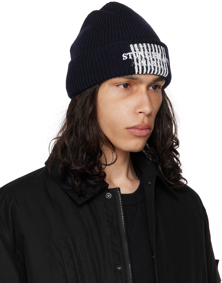 Stone Island Navy Painted Beanie Stone Island