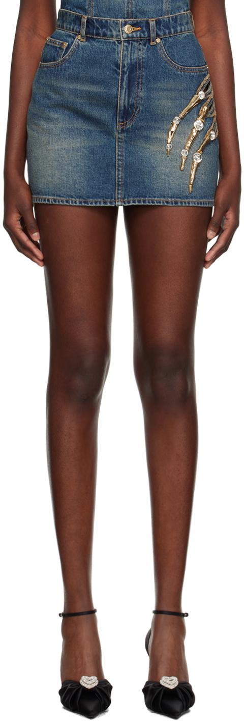 AREA Blue Claw Cutout Denim Miniskirt AREA