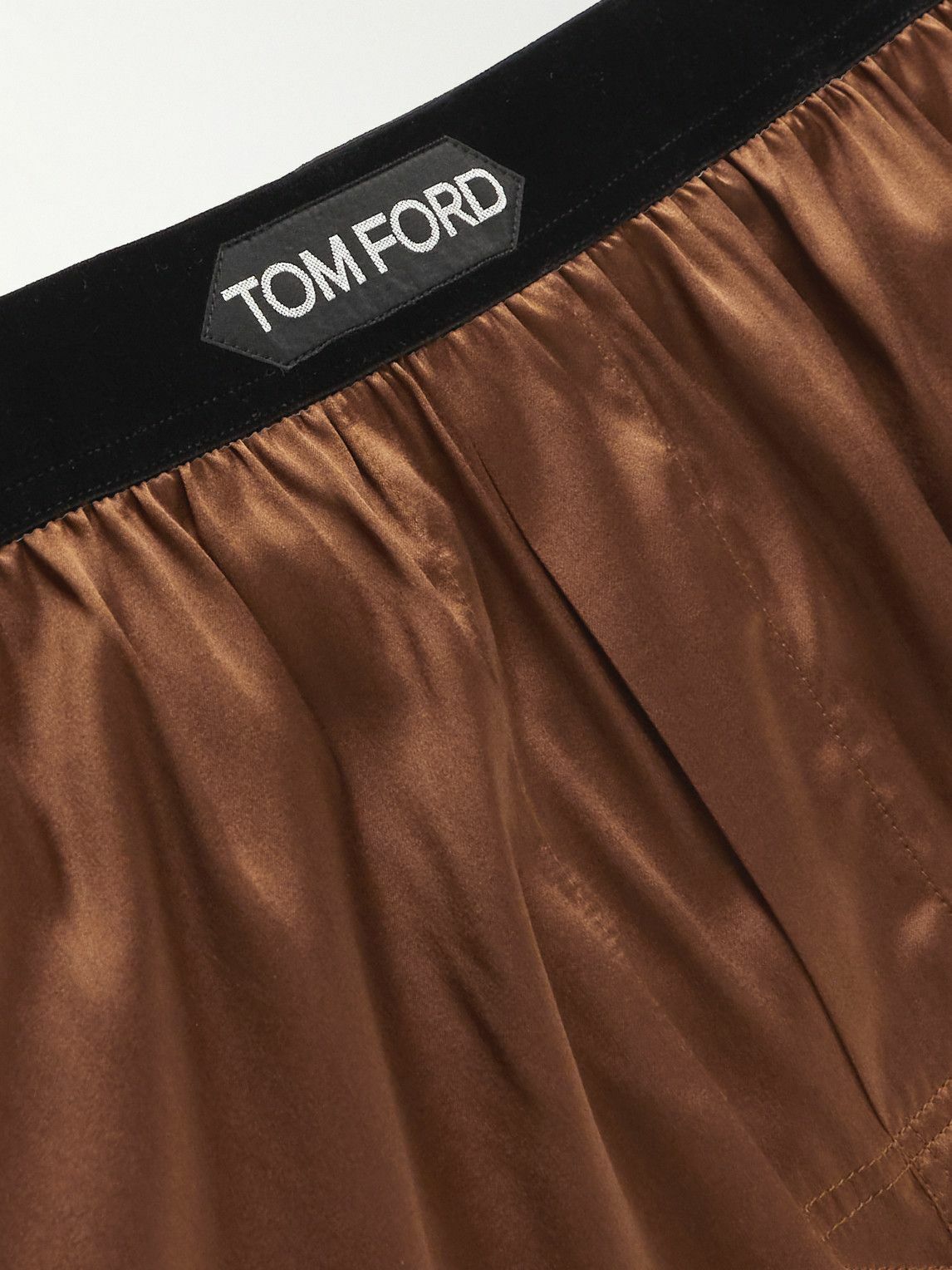 Tom Ford Velvet Trimmed Silk Satin Boxer Shorts Brown Tom Ford