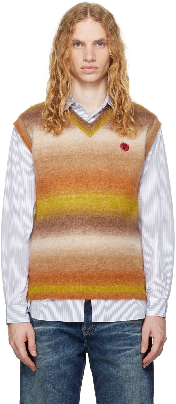 ICECREAM Yellow & Beige Striped Knitted Vest ICECREAM