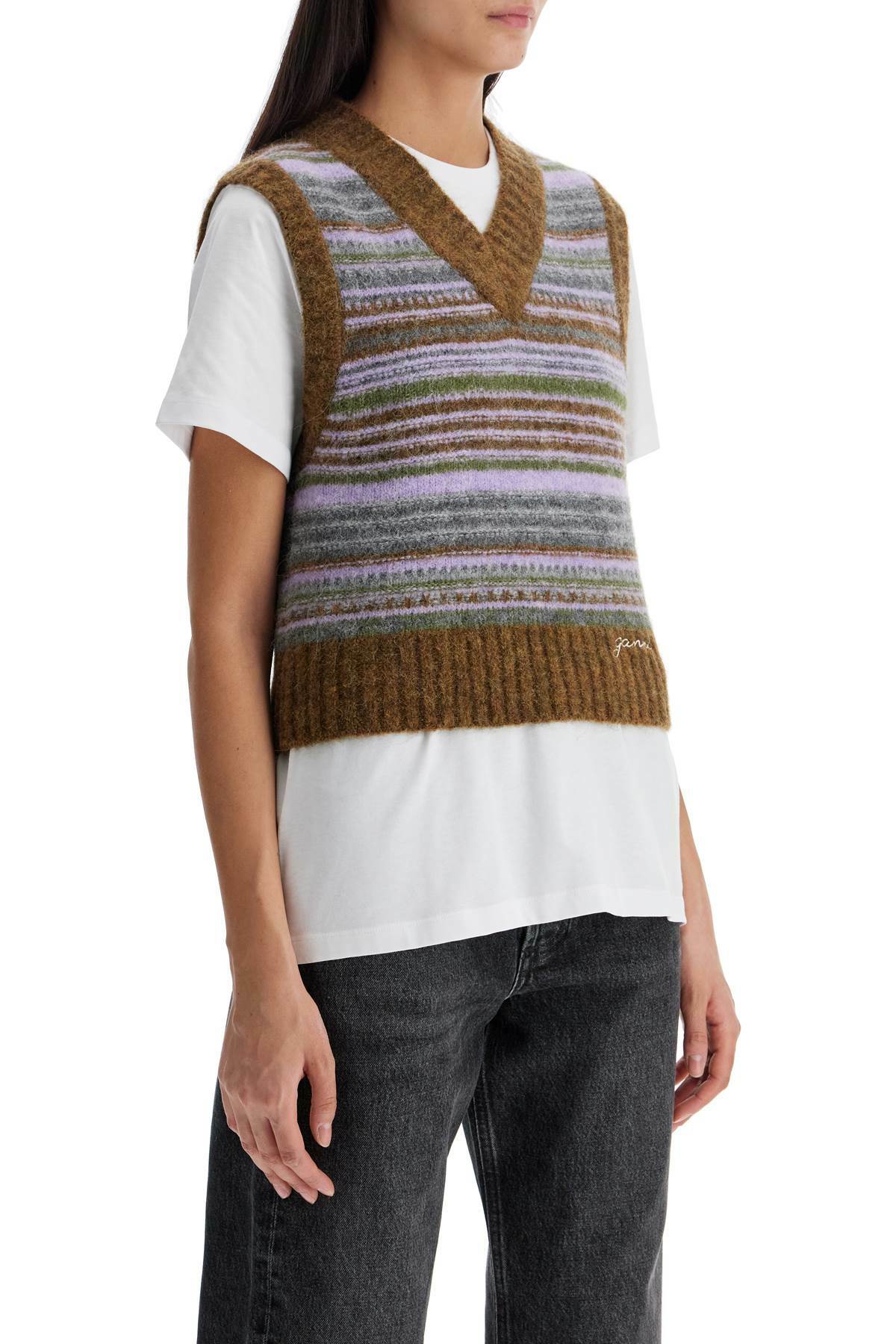 Ganni soft Striped Knit Vest With A Comfortable GANNI