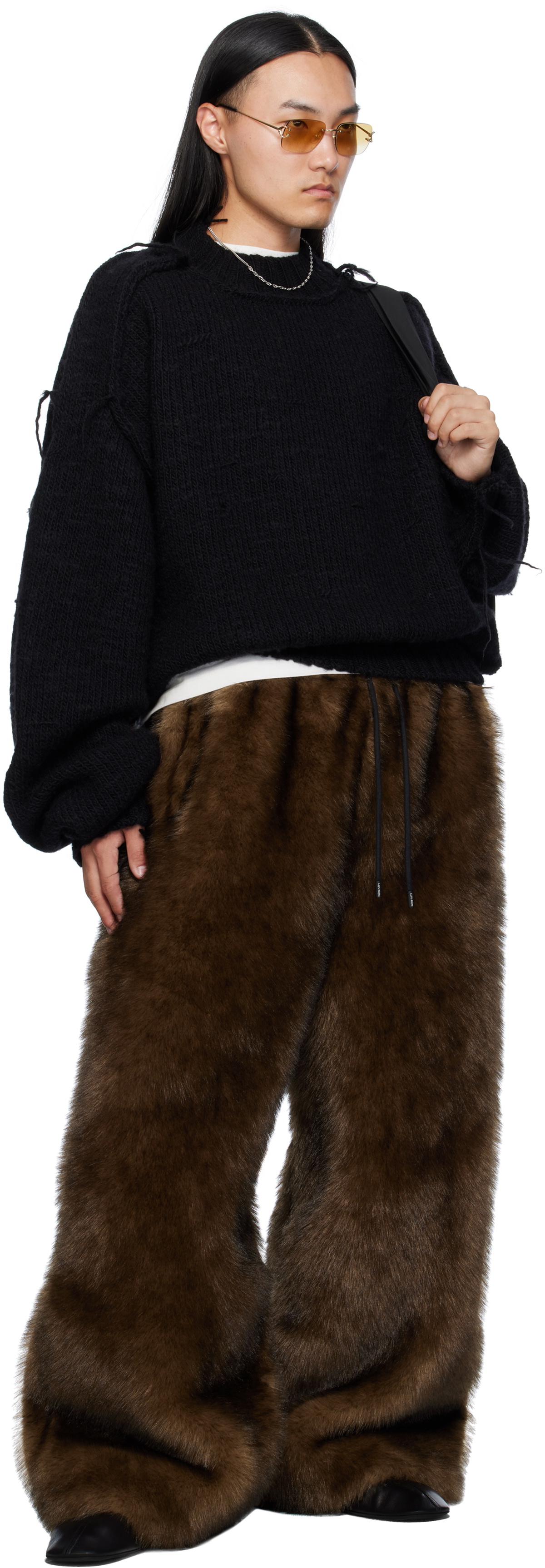 LU'U DAN Brown Yeti Wide-Cut Bontan Faux-Fur Sweatpants LU'U DAN