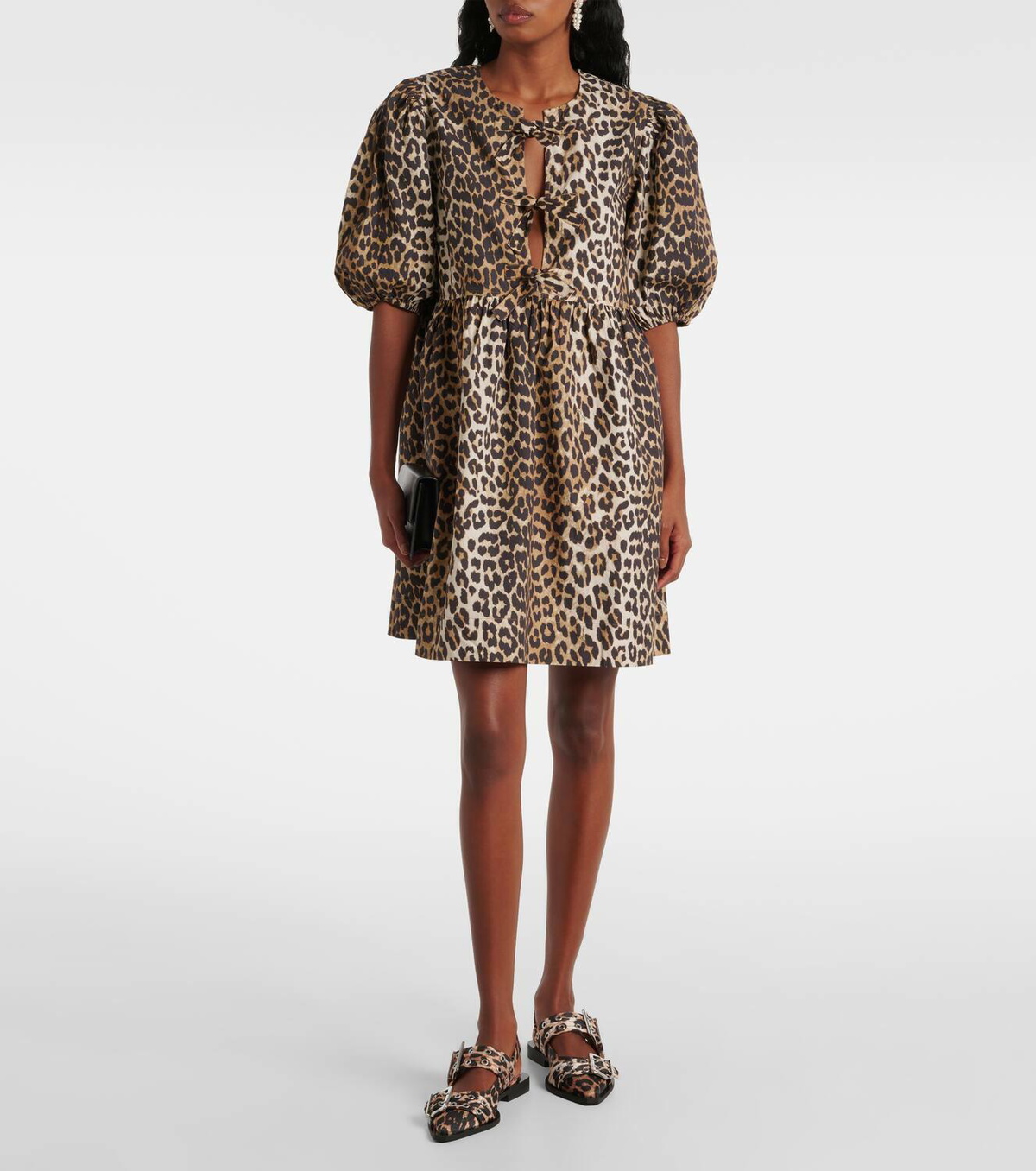 Ganni Leopard-print cotton minidress GANNI