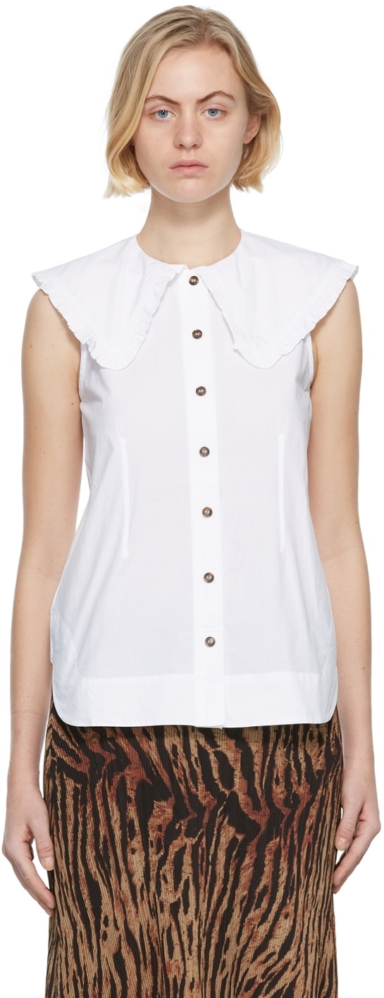 GANNI White Sleeveless Shirt GANNI