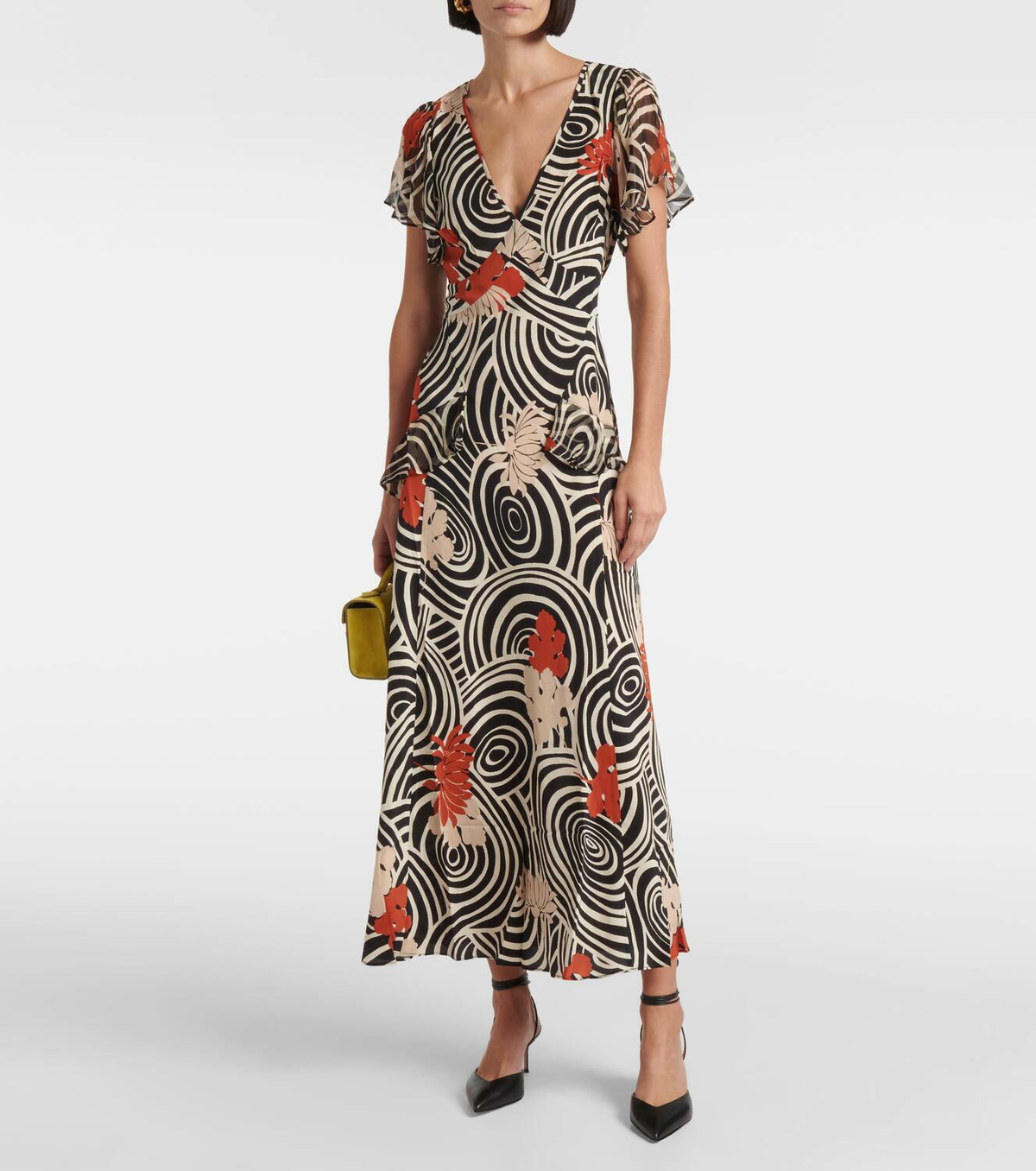 Rixo Evie printed ruffled silk maxi dress Rixo