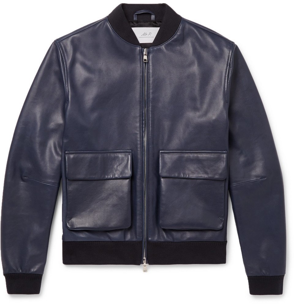 Mr P. - Leather Bomber Jacket - Men - Navy Mr P.