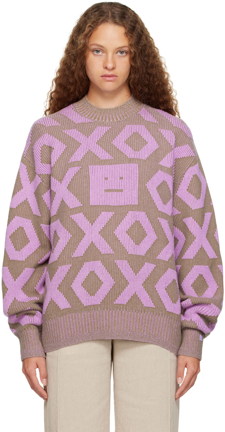 Acne Studios Beige & Purple Jacquard Sweater Acne Studios
