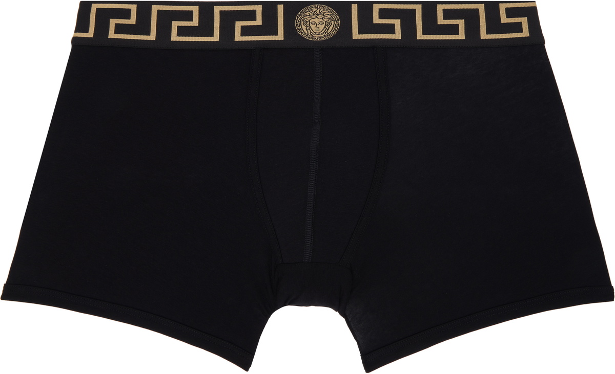 Versace Two-Pack Black Greca Border Long Boxer Briefs Versace