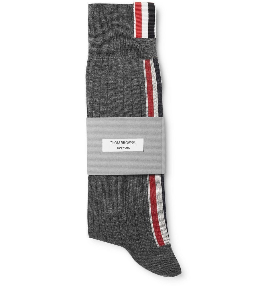 Thom Browne - Striped Ribbed Cotton Socks - Gray Thom Browne