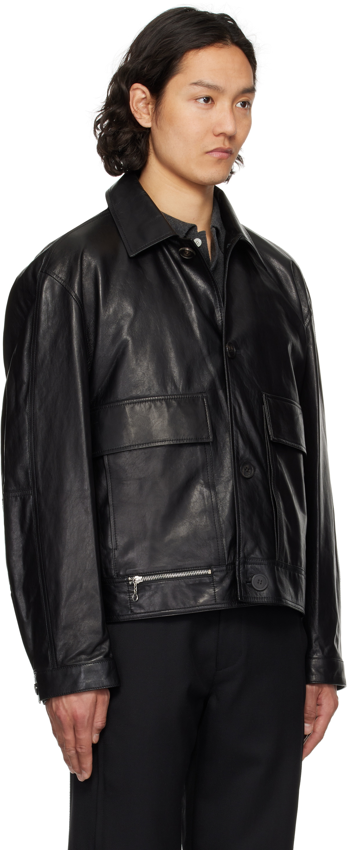 Solid Homme Black Leather Jacket Solid Homme