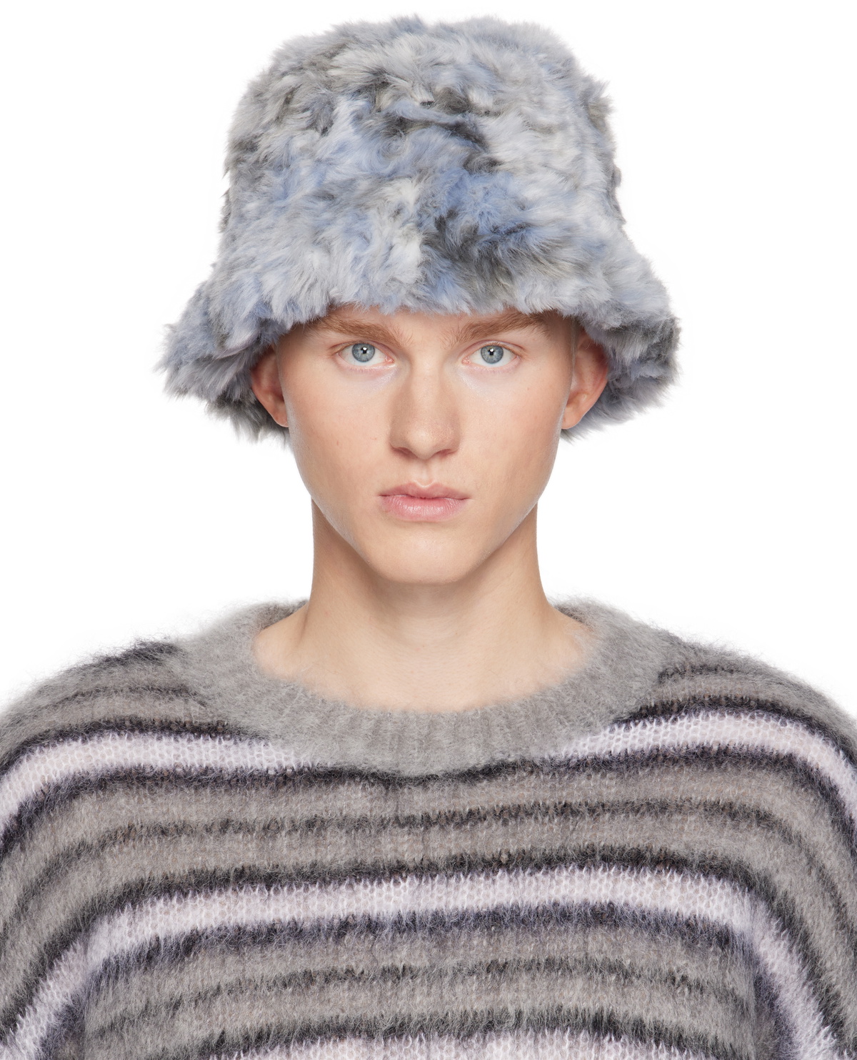 Marni Blue Long-Hair Jacquard Bucket Hat Marni
