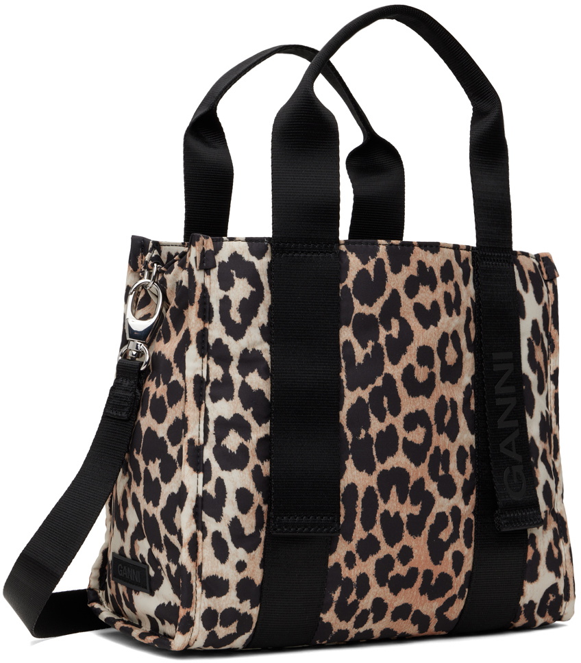 GANNI Black & Beige Small Leopard Tech Tote GANNI