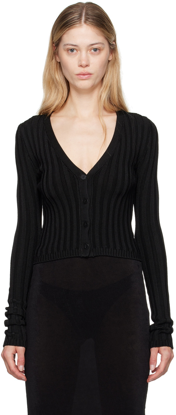 GUIZIO Black Slinky Rib Cardigan GUIZIO