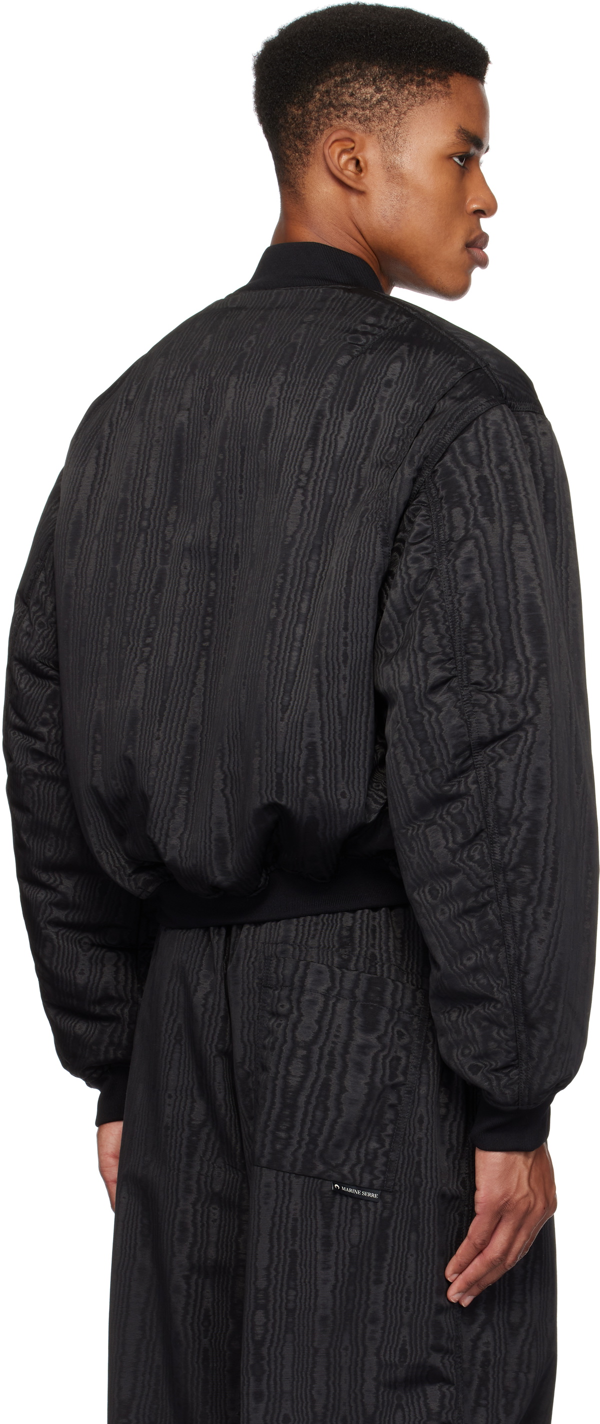 Marine Serre Black Recycled Moiré Bomber Jacket Marine Serre