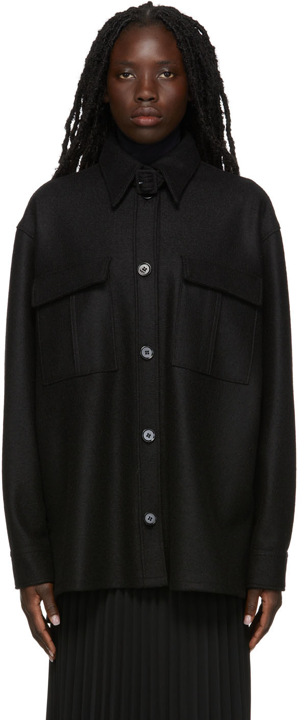 MM6 Maison Margiela Black Felt Wool Light Coat MM6 Maison Margiela