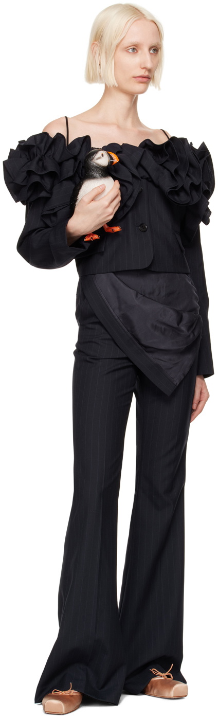 Pushbutton Navy Waist Flipped Trousers Pushbutton