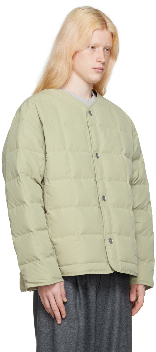 Jil Sander Green Collarless Down Jacket Jil Sander