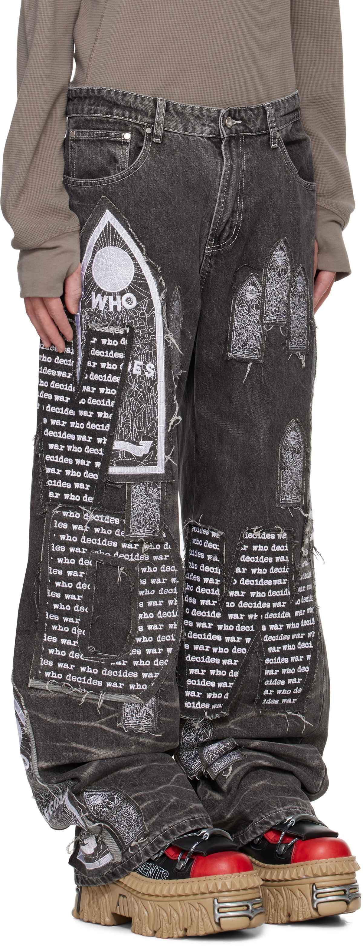 Who Decides War Gray Motif Patched Jeans WHO DECIDES WAR by Ev Bravado