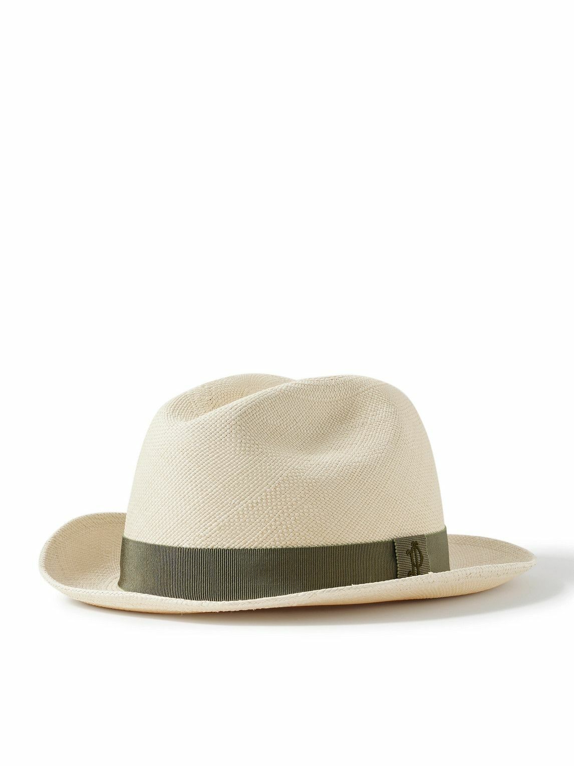 Purdey - Logo-Embroidered Grosgrain-Trimmed Straw Panama Hat - Neutrals ...