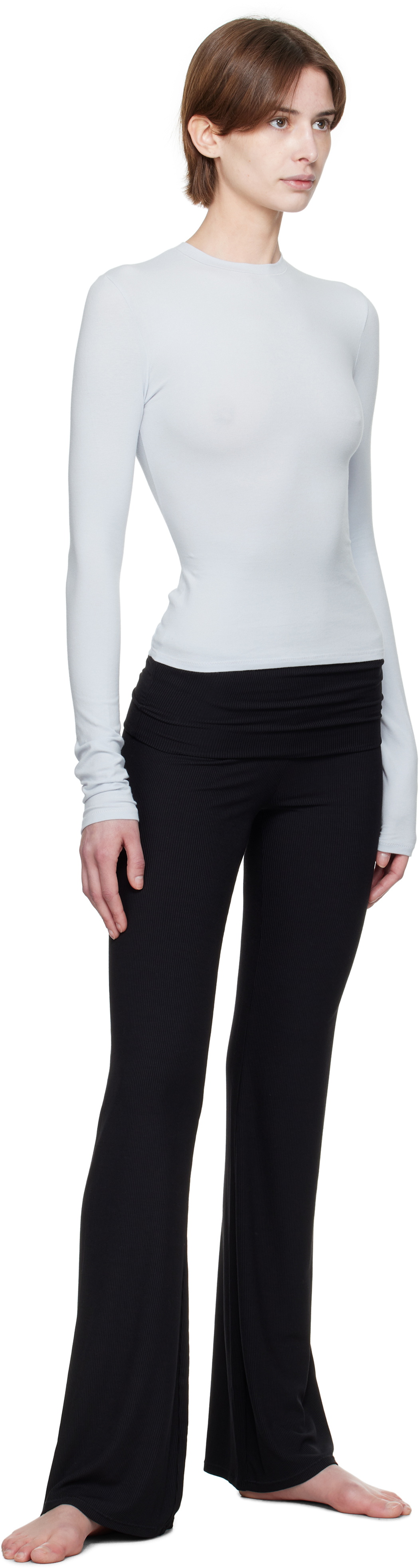 SKIMS Blue Cotton Jersey Long Sleeve T-shirt SKIMS