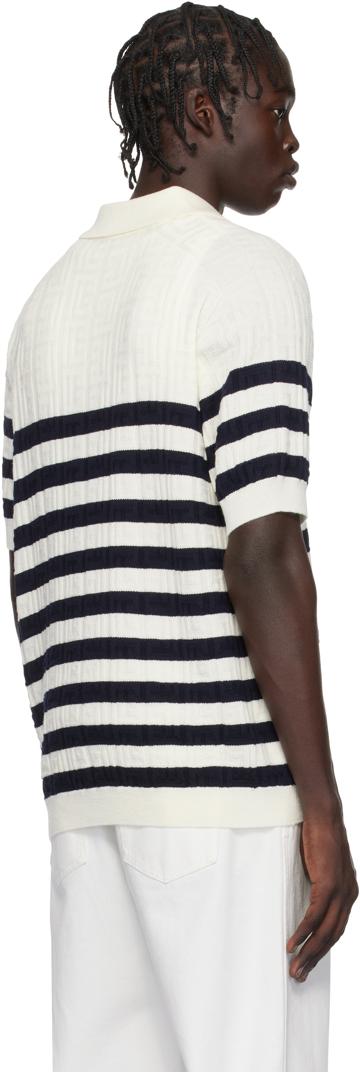 Balmain Off-White Striped Knit Polo Balmain
