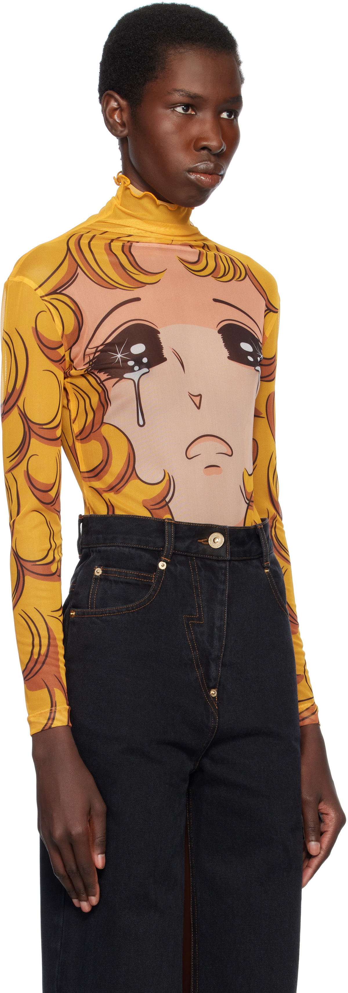 Pushbutton Yellow Crying Girl Mesh Turtleneck Pushbutton