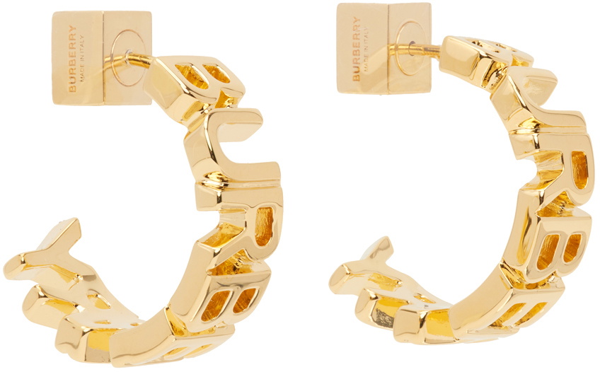 Burberry Gold Logo Hoop Earrings Burberry