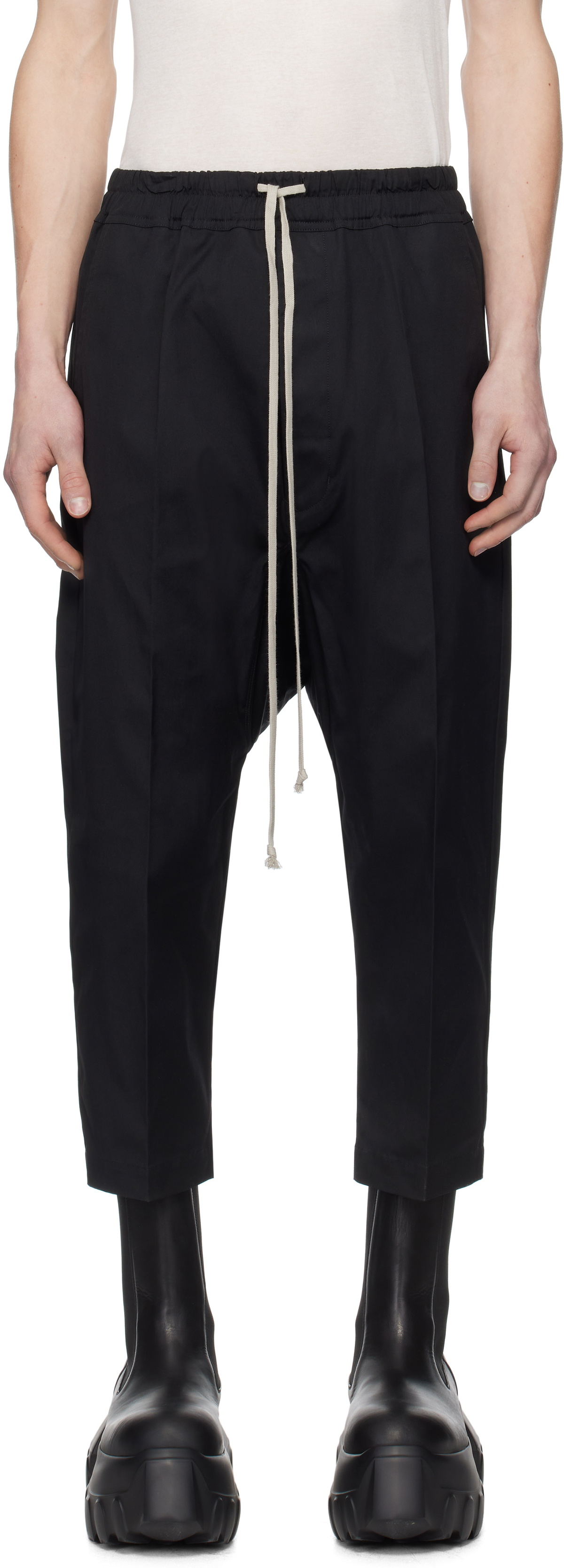 Rick Owens Black Hollywood Heavy Drawstring Cropped Trousers Rick Owens