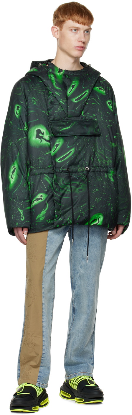 Feng Chen Wang Black Graphic Down Jacket Feng Chen Wang