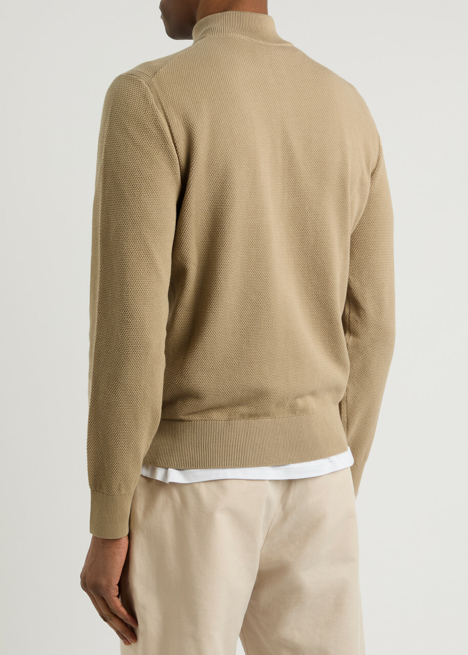 Boss Textured Half-zip Cotton Jumper Beige BOSS