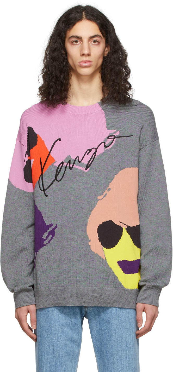 Kenzo Grey Kenzo Tribute Oversize Sweater Kenzo