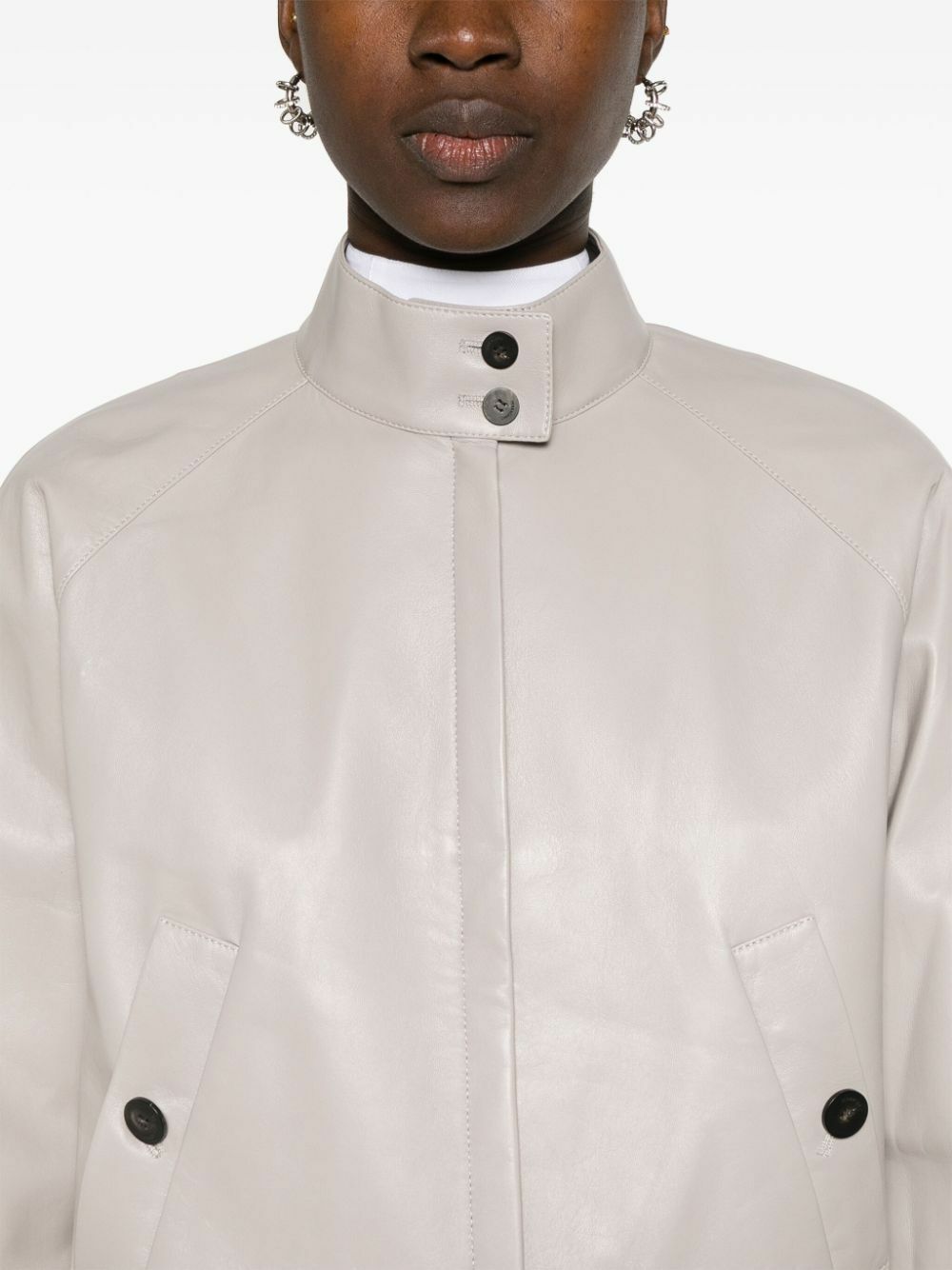 Ferragamo Grey Leather Bomber Jacket Salvatore Ferragamo