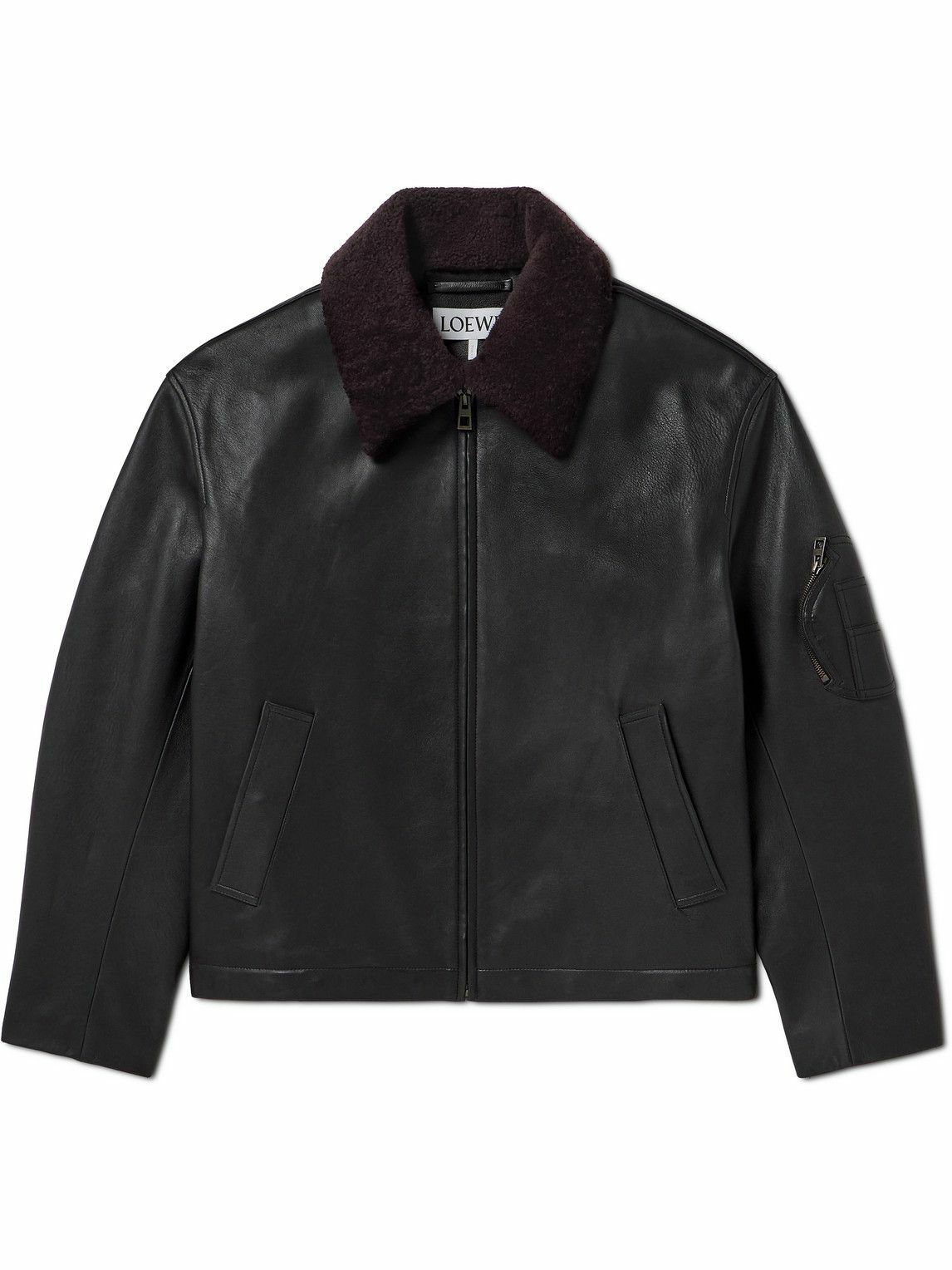 LOEWE - Appliquéd Shearling-Trimmed Leather Jacket - Black Loewe