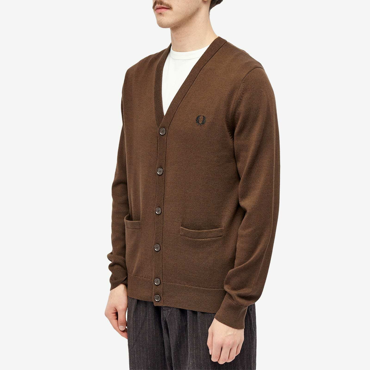 Fred Perry Men's Merino Cardigan in Burnt Tobacco Fred Perry