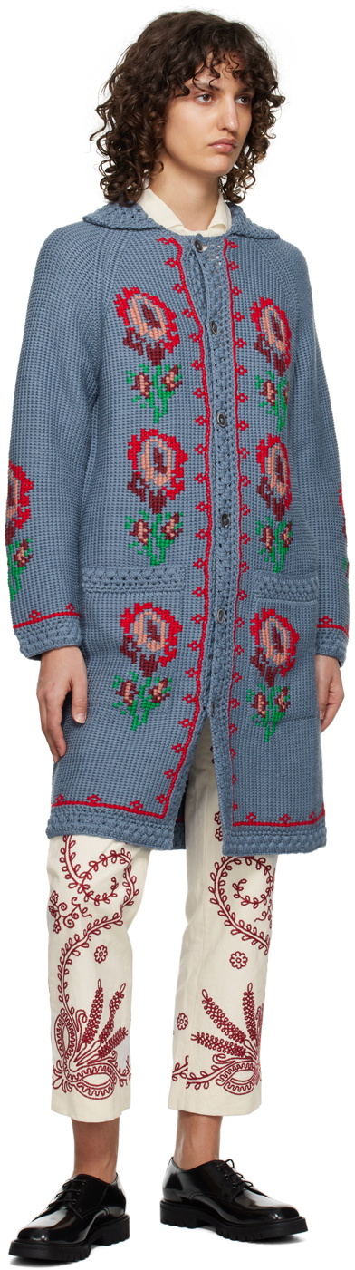 Bode Blue Fleur Cross Stitch Cardigan Bode