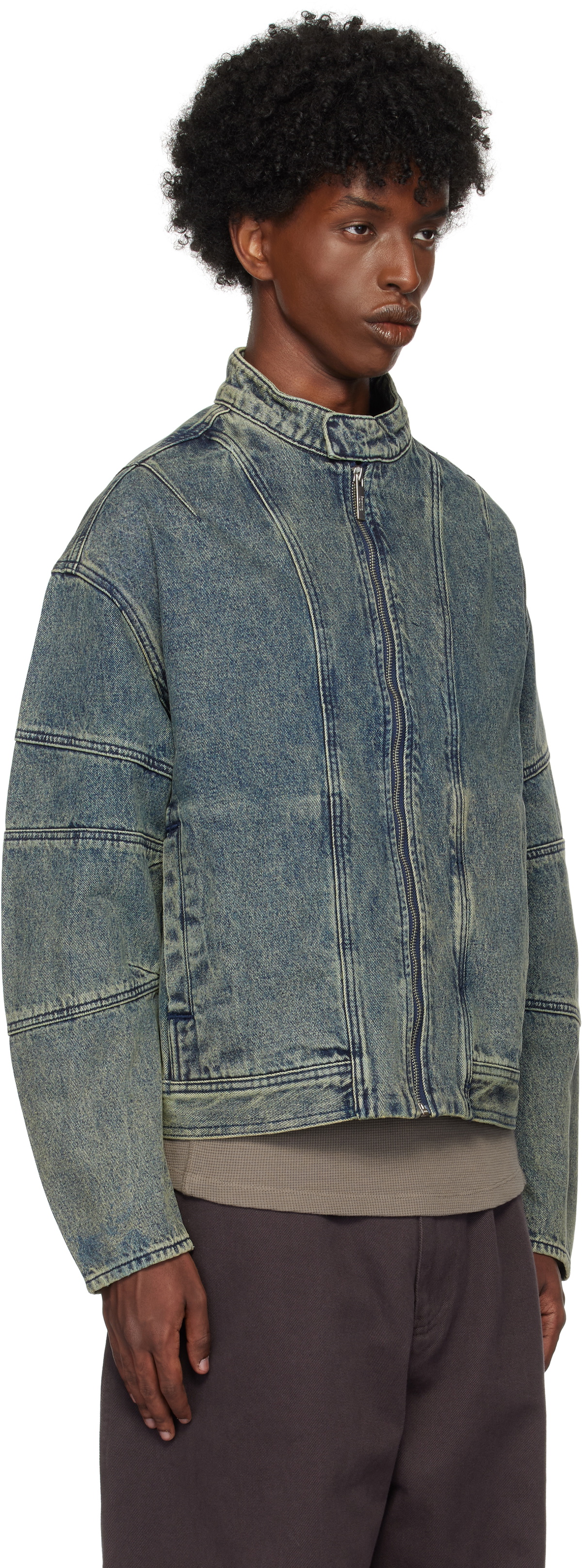 Izzue Blue Dirty Wash Zip-Up Denim Jacket Izzue