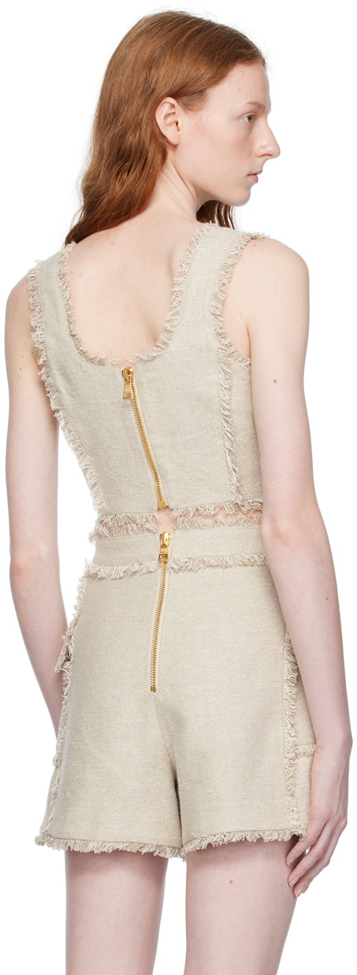 Balmain Beige Frayed Tank Top Balmain