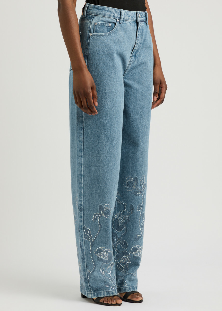 Rotate Sunday Embellished Wide-leg Jeans Denim ROTATE Birger Christensen