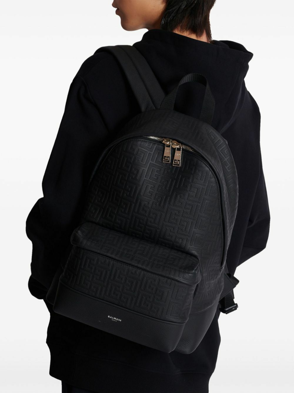 Balmain Black PB Labyrinth Leather Backpack Balmain