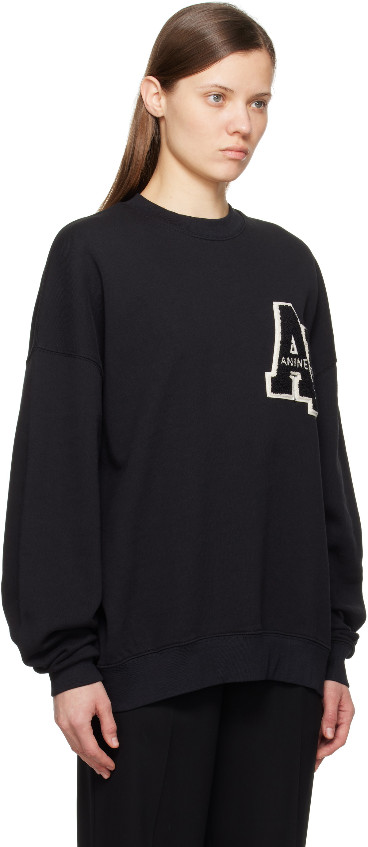ANINE BING Black Miles Oversized Letterman Sweatshirt ANINE BING