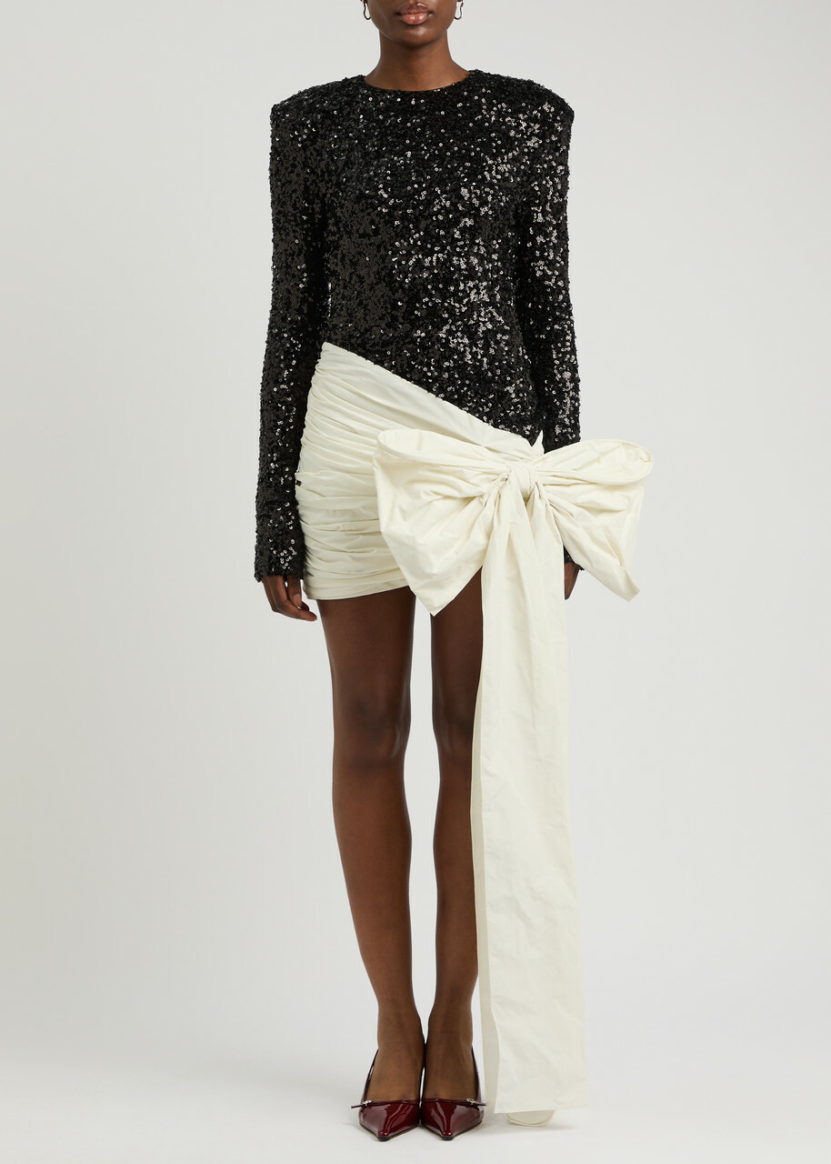 Rotate Sunday Bow-embellished Sequin Mini Dress Black ROTATE Birger ...